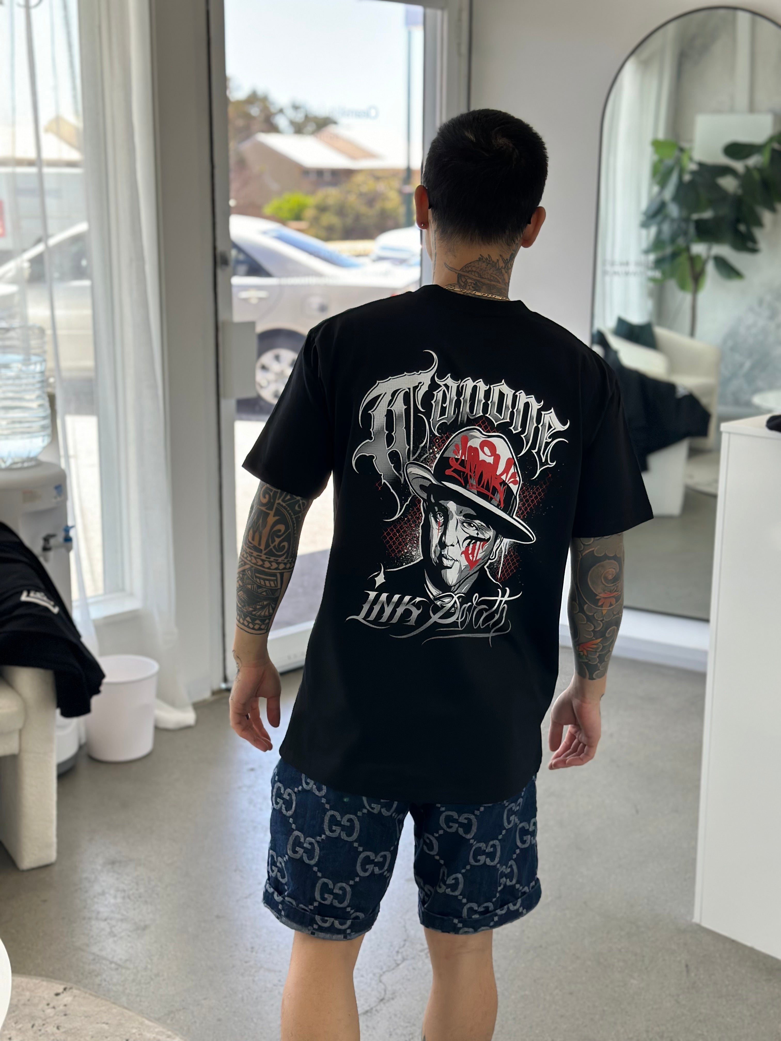 Red Sprayed Tee – Capone Ink Perth